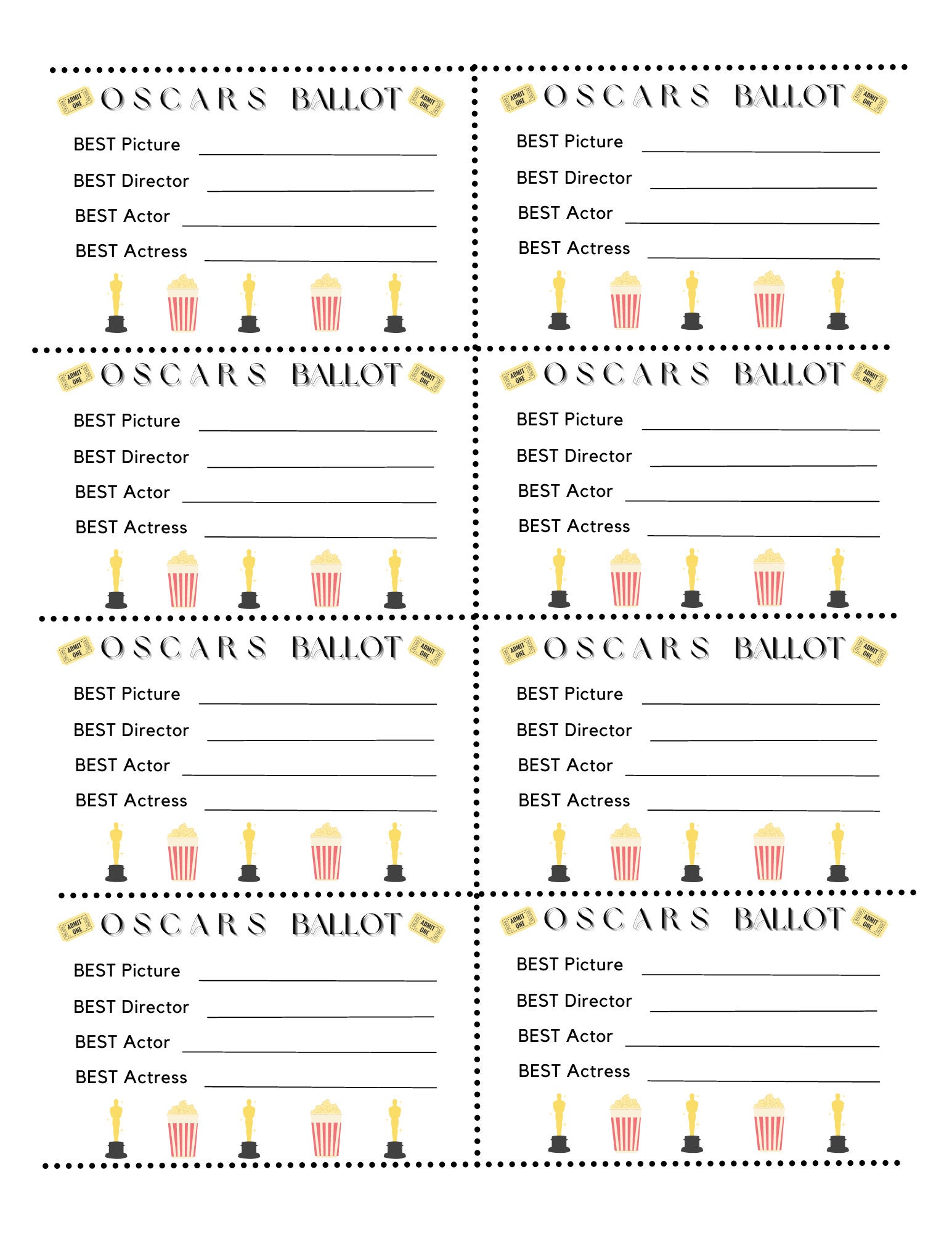 Oscars Ballot Printable Instant Digital Download, Oscars Scorecards ...
