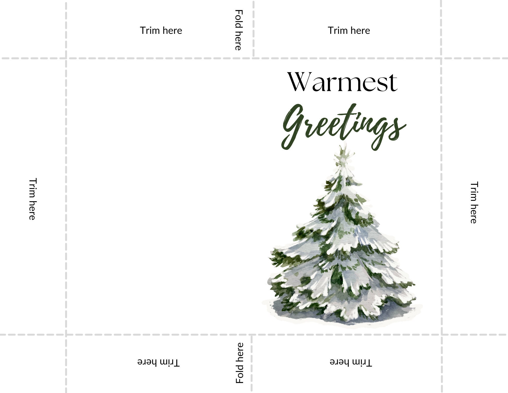 Pine Tree Christmas Card Printable Instant Digital Download, Holiday ...