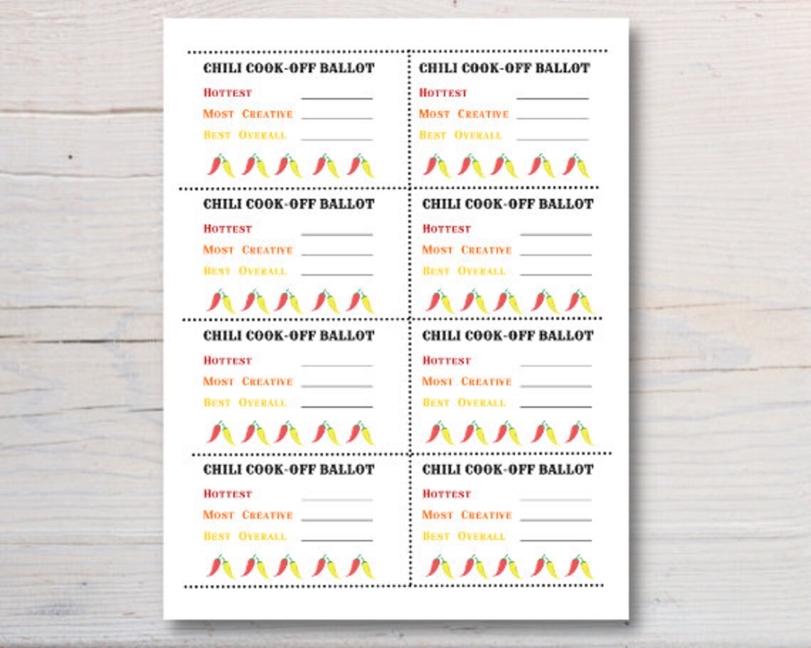 Chili Cook-off Voting Score Sheet Printable Instant Digital Download ...