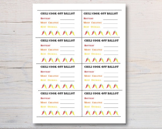 Chili Cook Off Judging Sheet