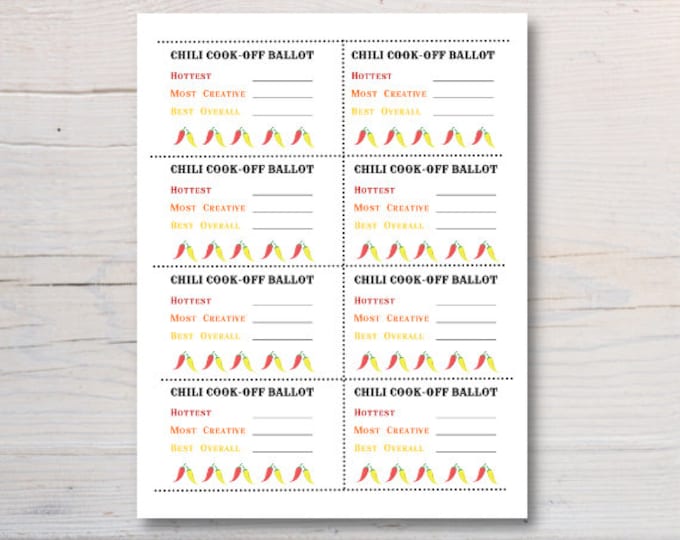 Chili Cook-off Voting Score Sheet Printable Instant Digital Download ...