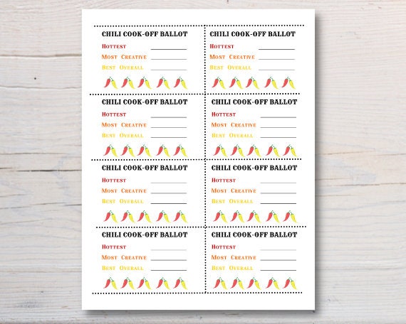 Chili Cook-off Voting Score Sheet Printable Instant Digital Download ...