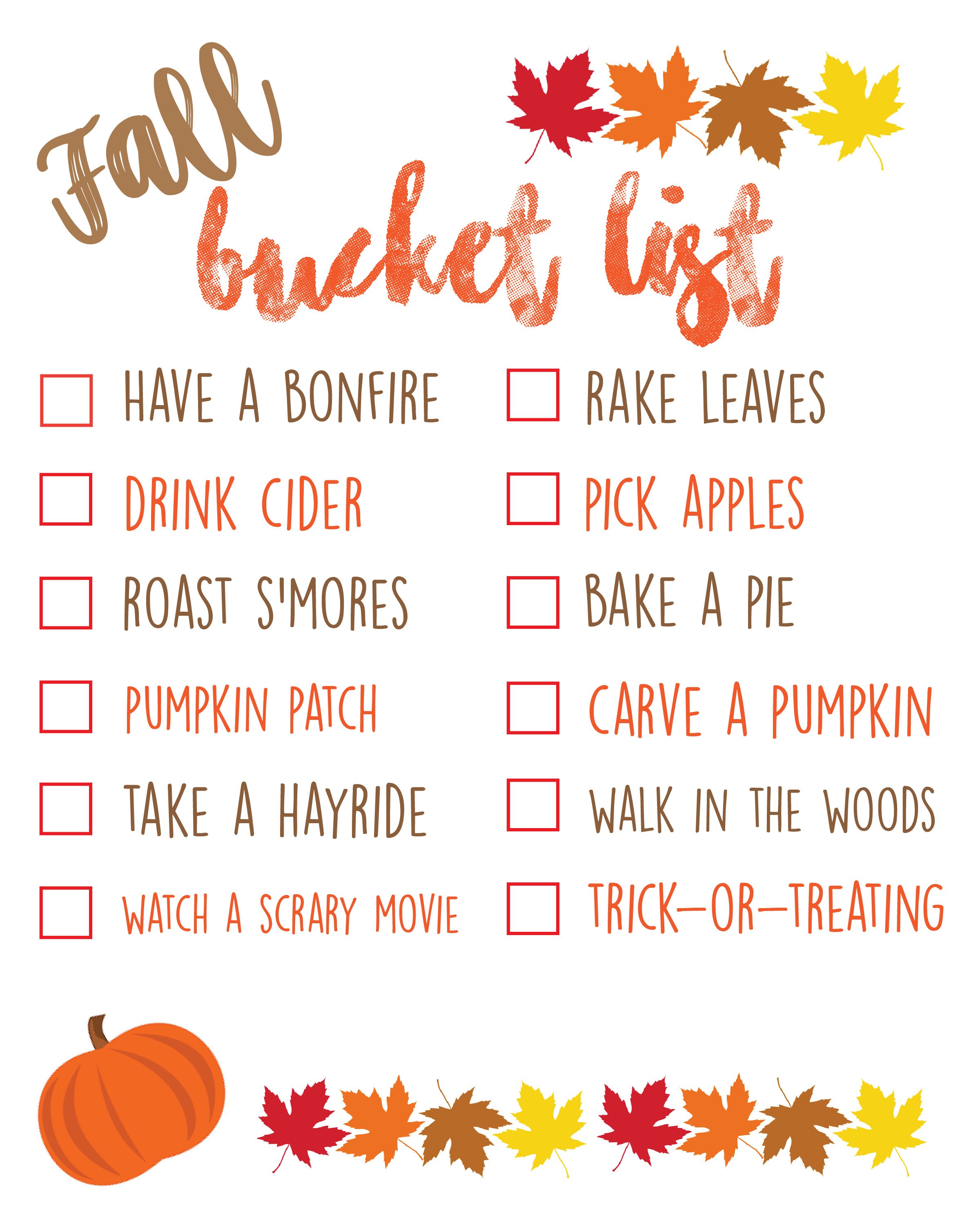 Printable Fall Bucket List Instant Download, Autumn, To-do List, Kid's ...