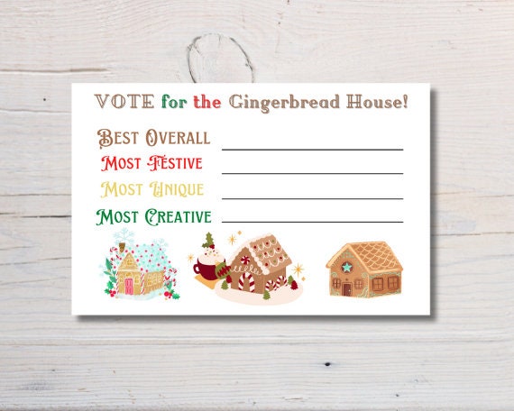 Gingerbread House Voting Ballot Printable Instant Digital Download ...