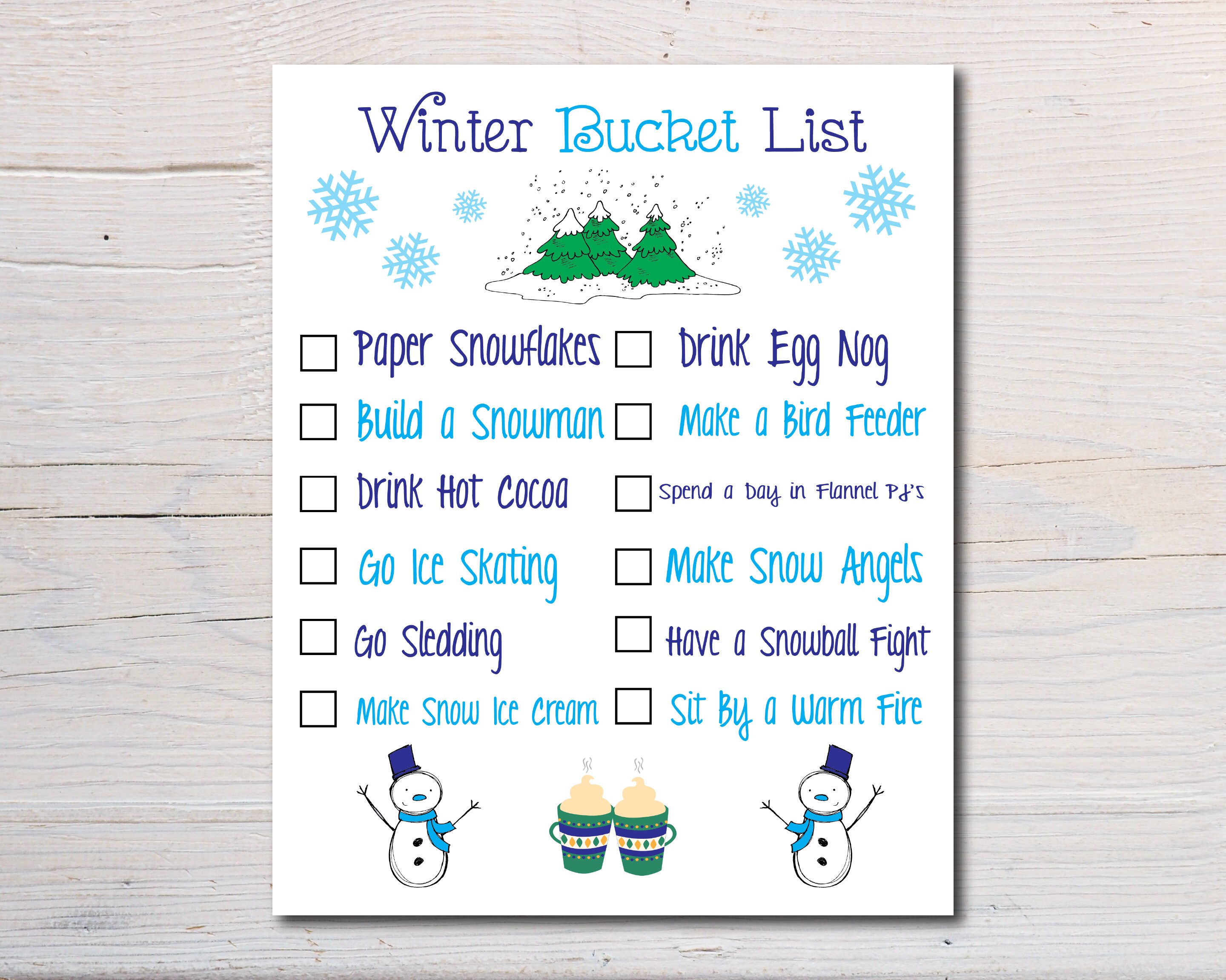Winter Bucket List Printable Instant Digital Download, Kid's Activity ...