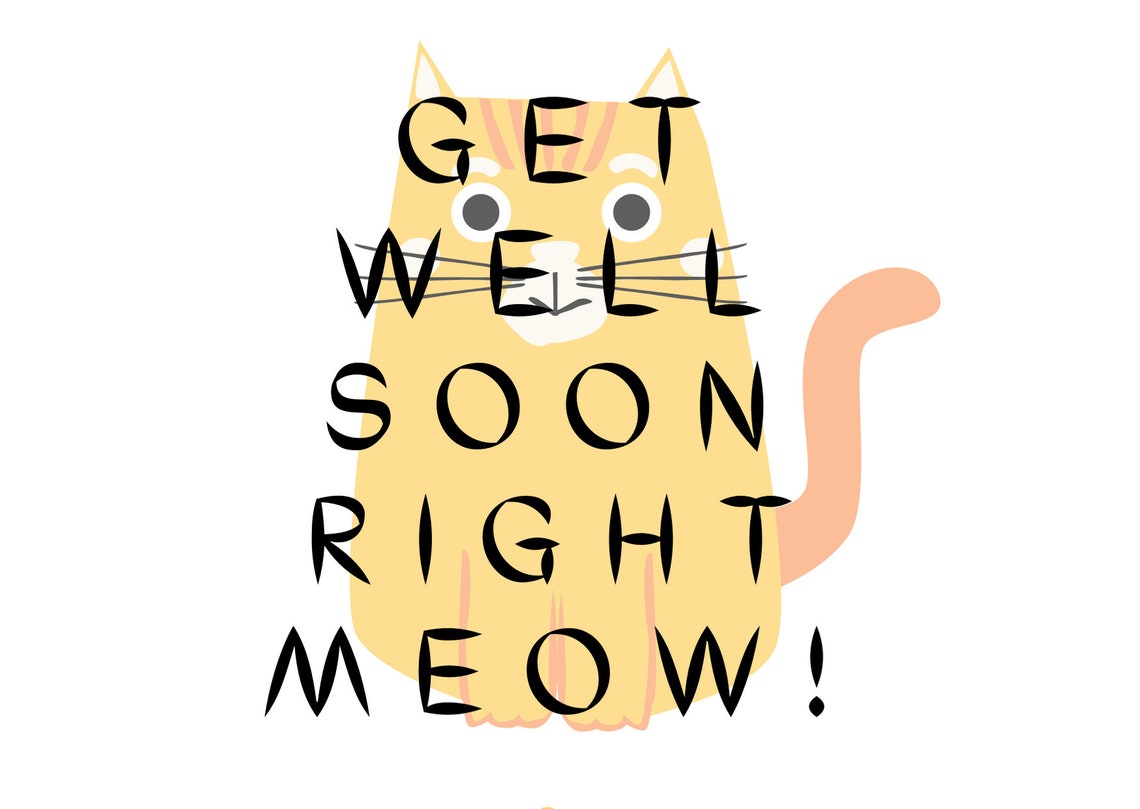 Get Well Soon Cat Printable Card Instant Digital Download, Get Well Cat Card, Cat Card, Funny ...