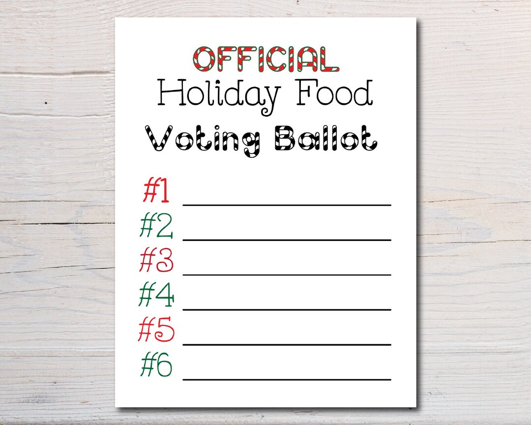 Holiday Food Voting Ballot Printable Instant Digital Download, Holiday ...