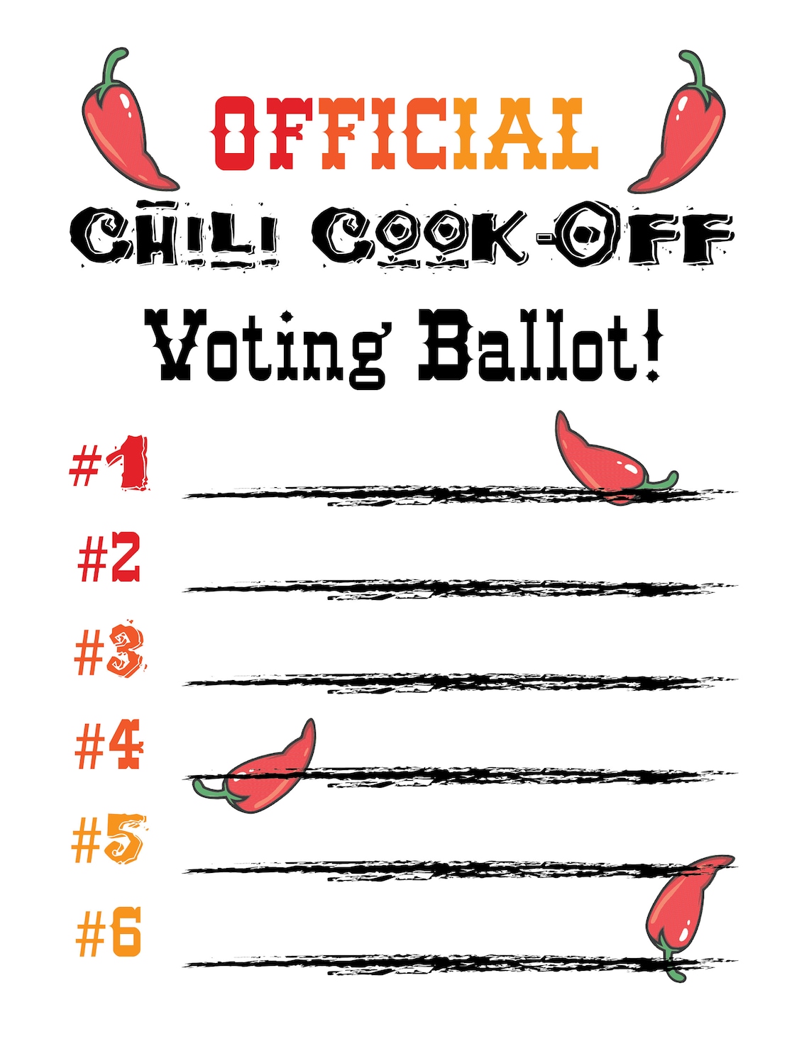 Chili Cook-off Voting Ballot Printable Instant Digital Download, Chili ...