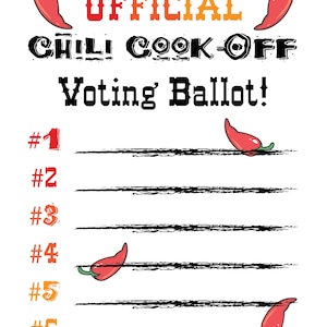 Chili Cook-off Voting Ballot Printable Instant Digital Download, Chili ...