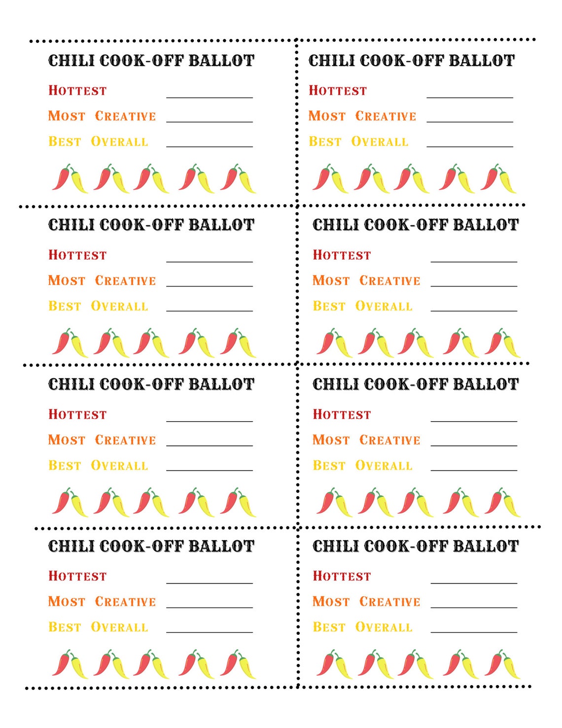 Chili Cook off Voting Score Sheet Printable Instant Digital Download Chili Cook off Voting Score Sheet Printable Instant Digital Download