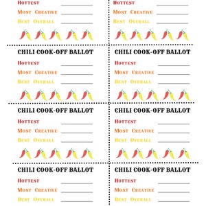 Chili Cook-off Voting Score Sheet Printable Instant Digital Download ...