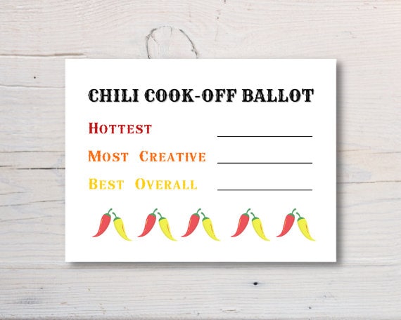 Chili Cook-off Voting Score Sheet Printable Instant Digital Download ...