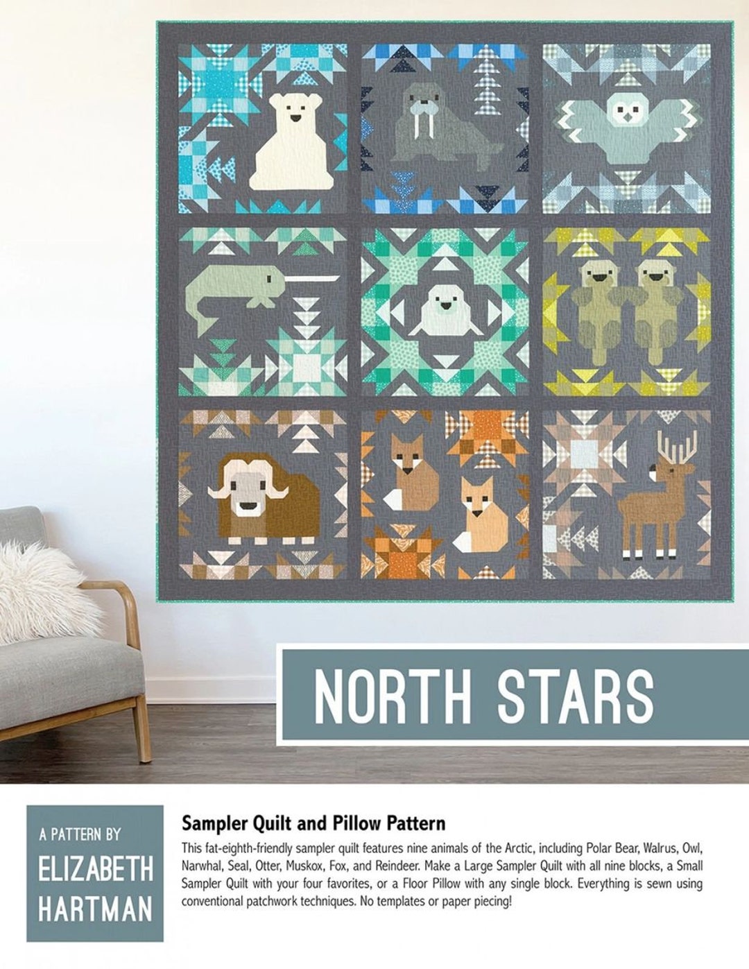 North Stars Quilt Pattern by Elizabeth Hartman | Arctic Animal Blocks ...