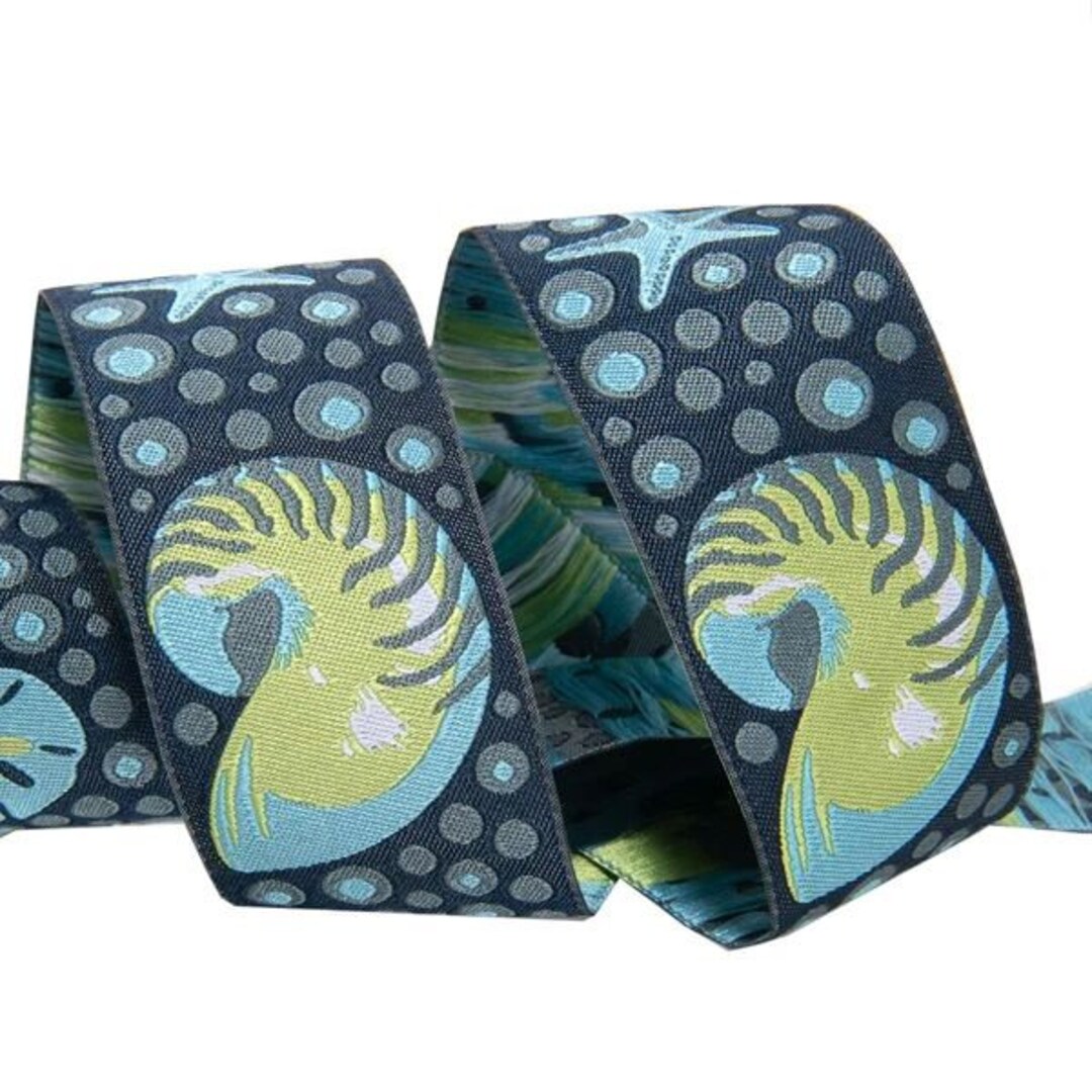 Tula Pink - Nautical Sea Shell in Blue and Green, 1 1/2" Ribbon by ...