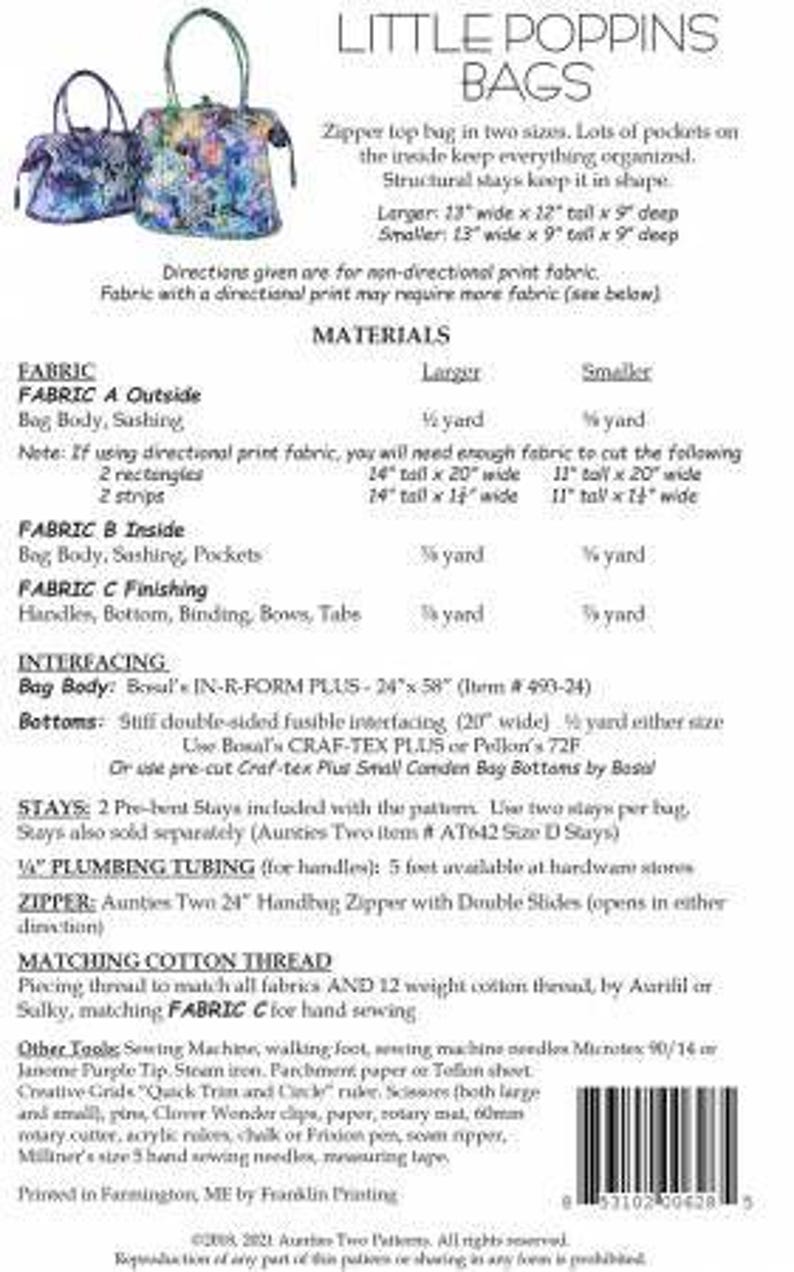 Little Poppins Bag Pattern by Aunties Two Patterns - Etsy