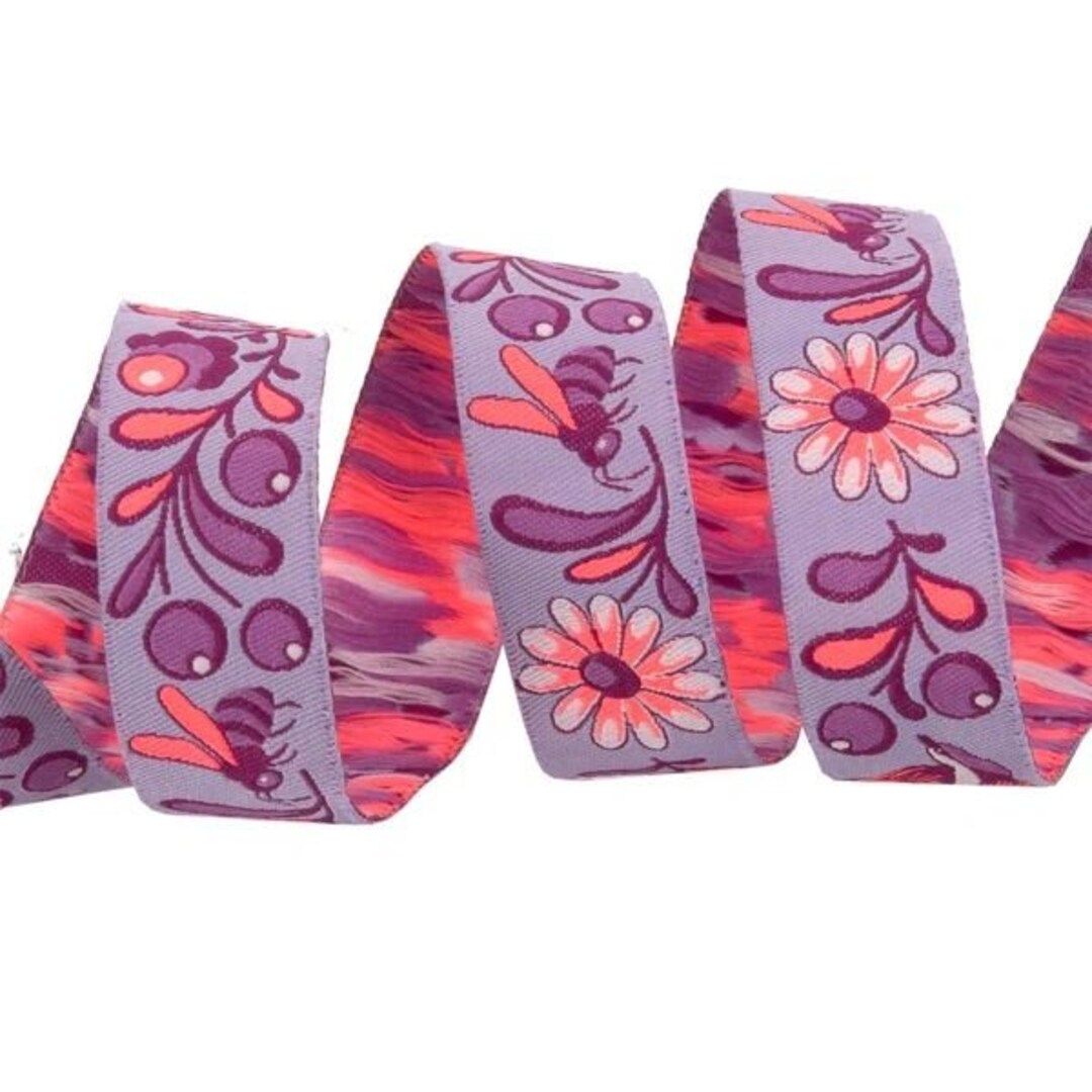 Tula Pink – Everglow Birds & Bees Ribbon in Mystic – Purple – 7/8" Wide ...