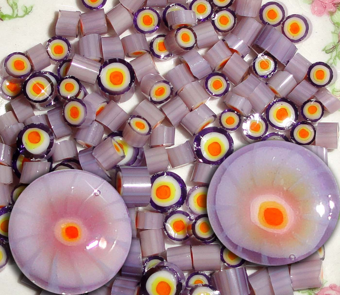 Purple Aster...handmade Murrini Chips Millefiori Slice Lampwork Glass ...
