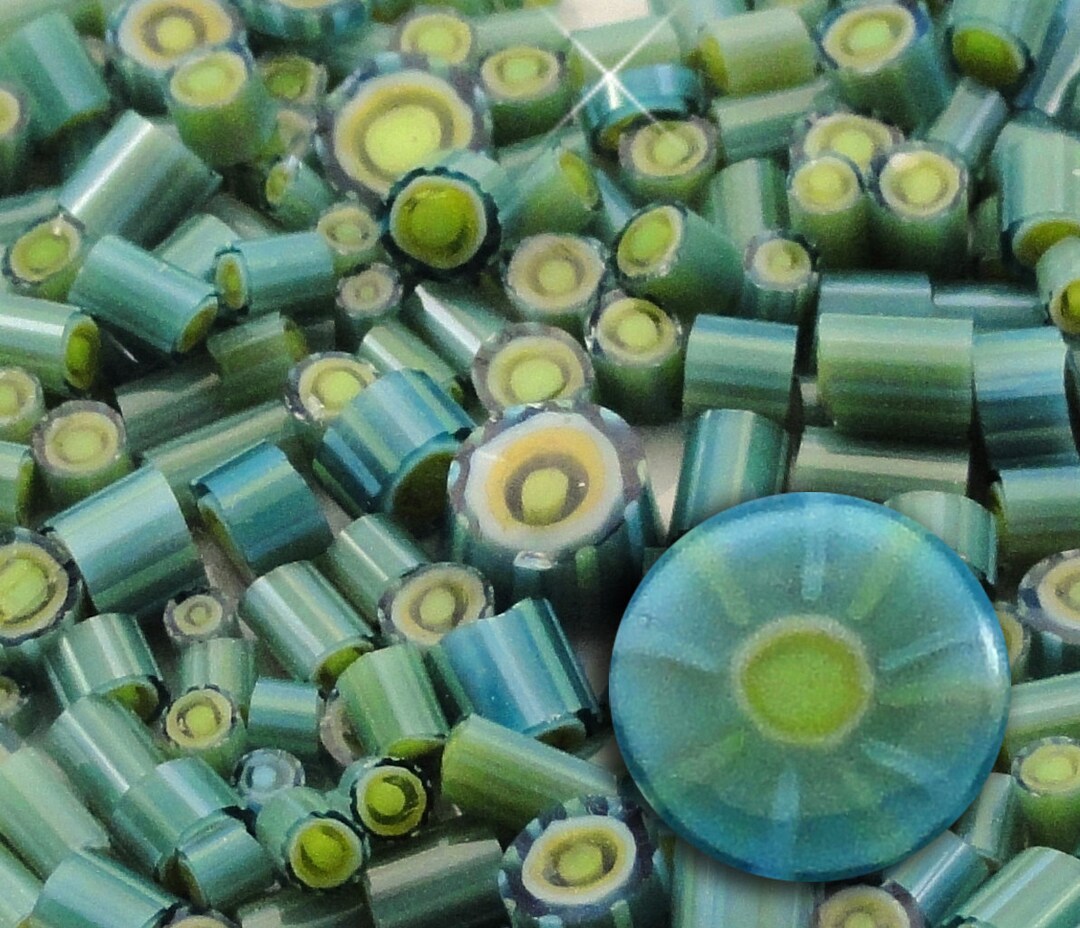 Teal Next Time.....handmade Murrini Chips...millefiori Slice Blue Green ...