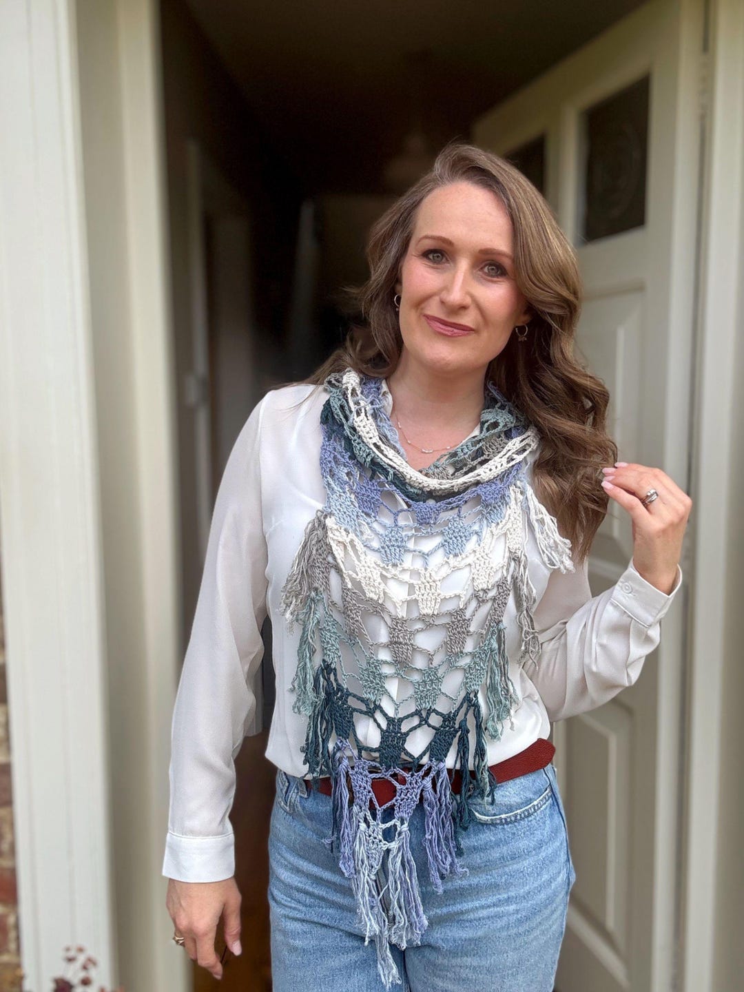 CROCHET PATTERN & VIDEO | Sea Glass Bandana Scarf, Modern Cowl Neck ...
