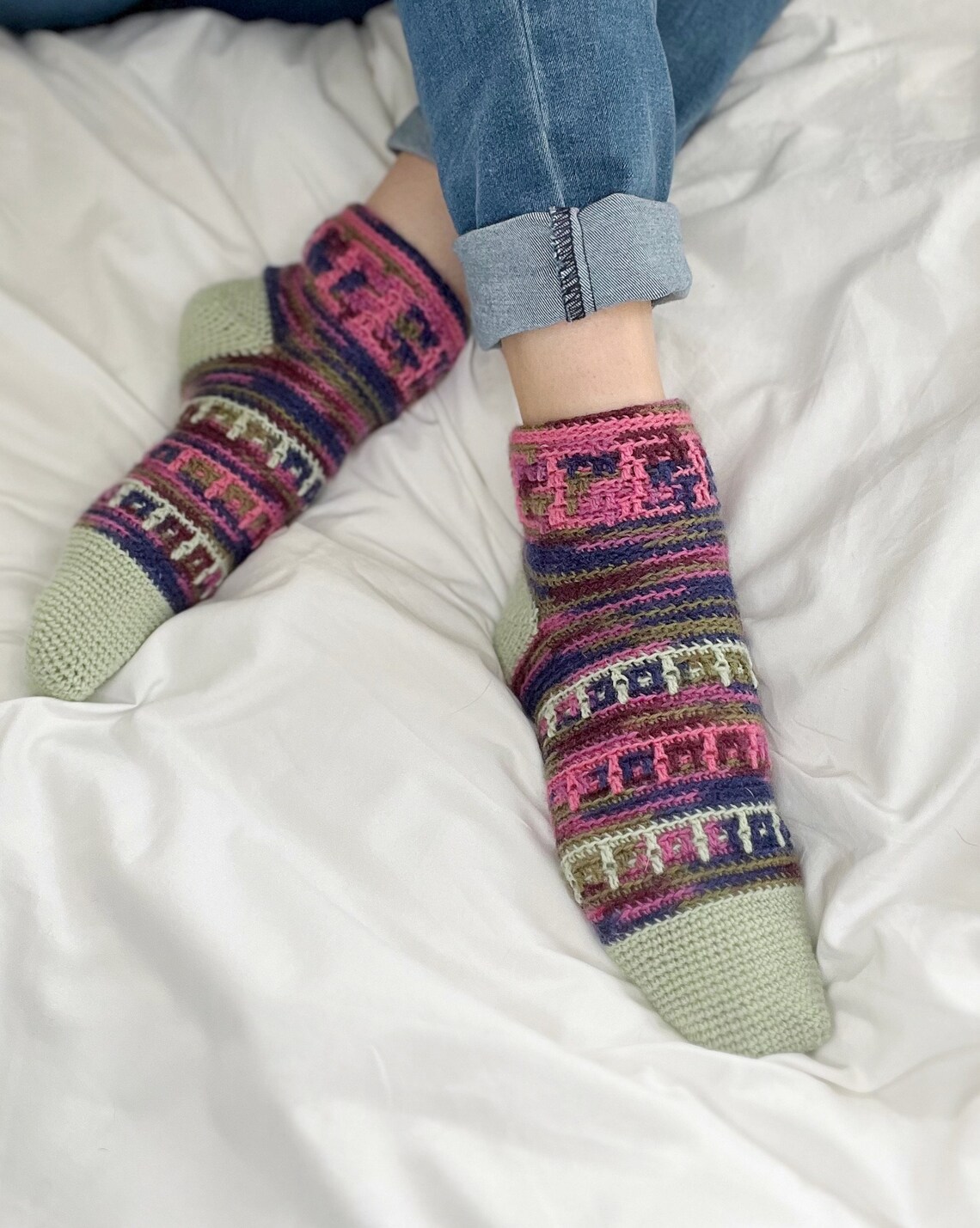 CROCHET PATTERN / Hydrangea Mosaic Socks / Overlay Mosaic Crochet Socks ...