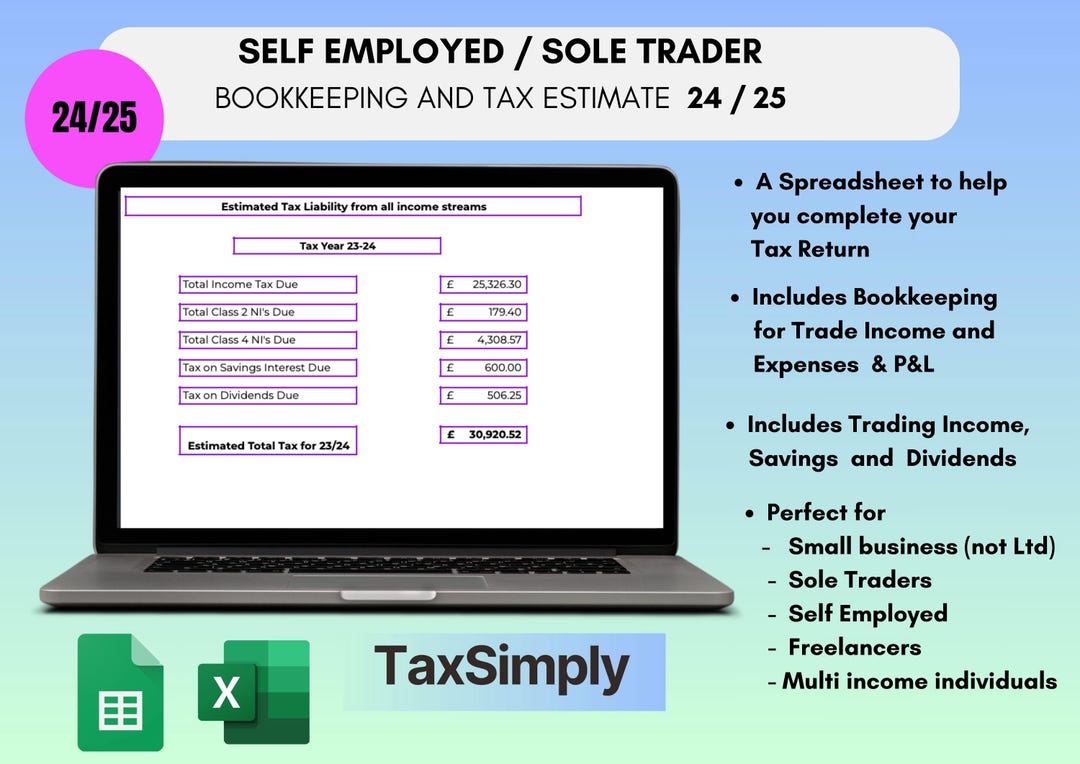 HMRC Tax Return + Bookkeeping Template | Tax Estimator | Toolkit for ...