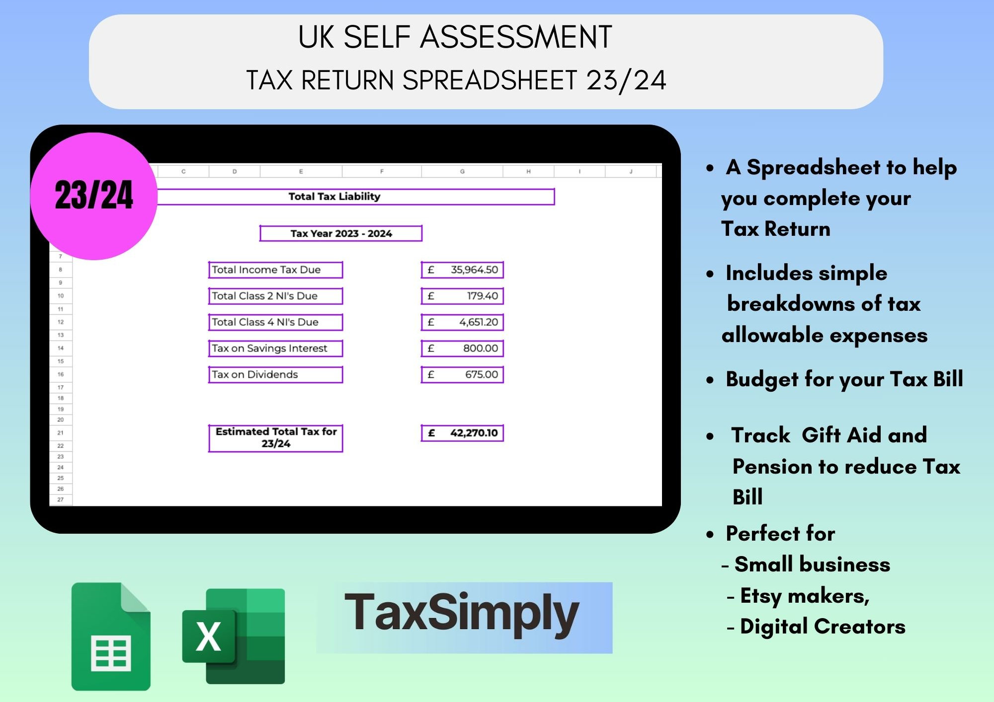 Tax Budget Spreadsheet UK Self Assessment 23/24 in Google Sheets ...