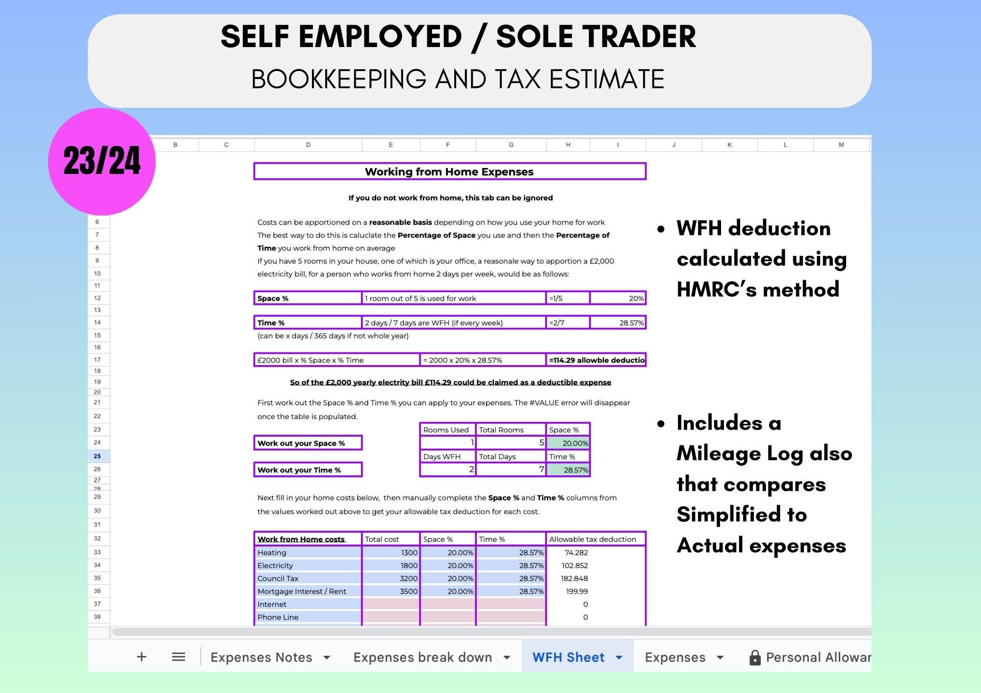 Bookkeeping and Tax Calculator| Self Employed | UK Tax Return Self ...