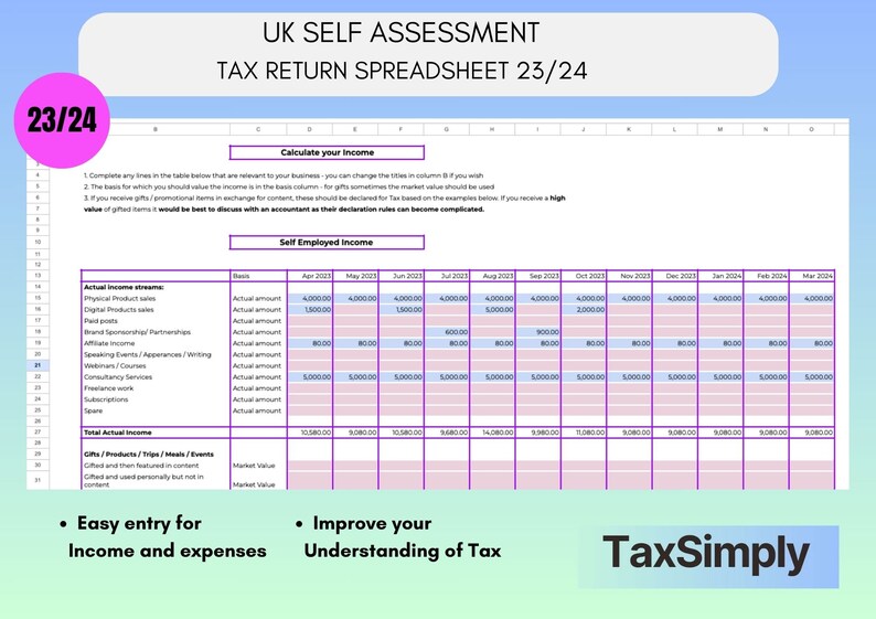Tax Budget Spreadsheet UK Self Assessment 23/24 in Google Sheets & Excel | England and Wales ...