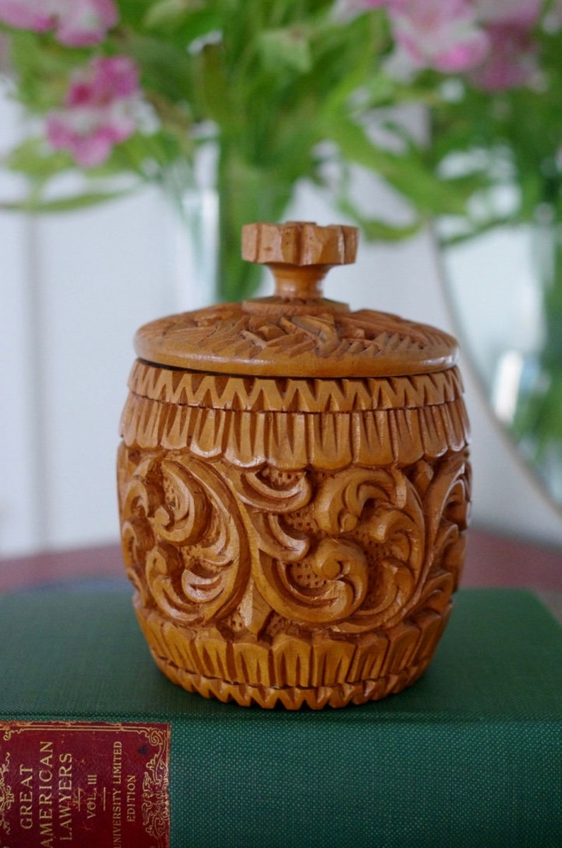 Vintage Hand Carved Ornate Walnut Container With Coasters - Etsy