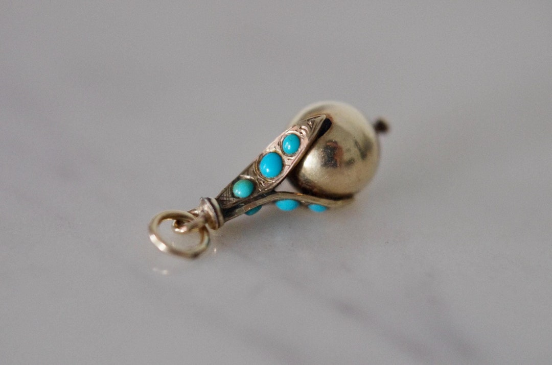 Antique Victorian Turquoise Orb Pendant Charm, Etruscan Revival Ball ...