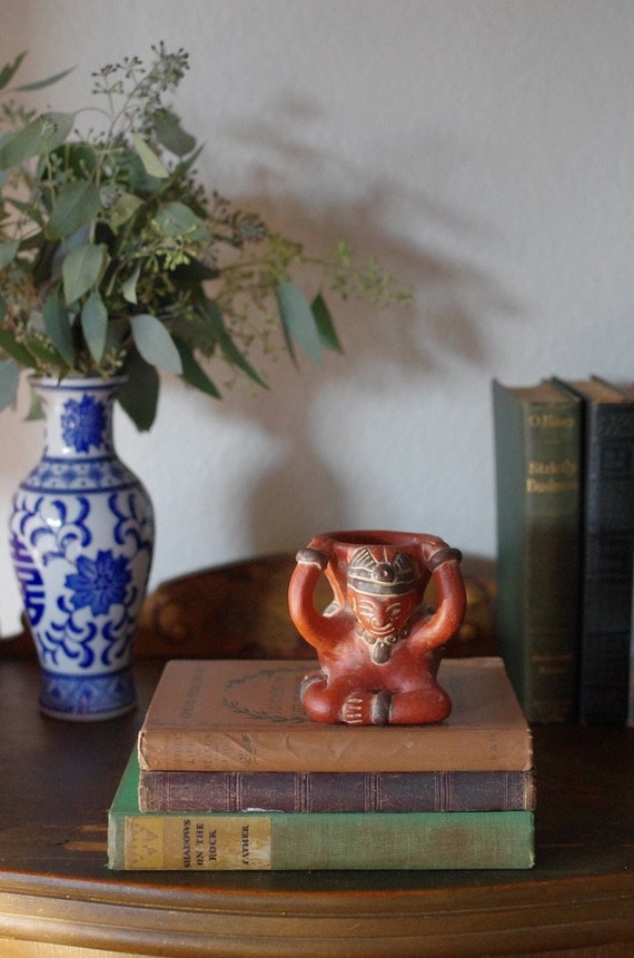 Vintage Aztec Mayan Folk Art Red Clay Pot Man Carrying Pot on - Etsy