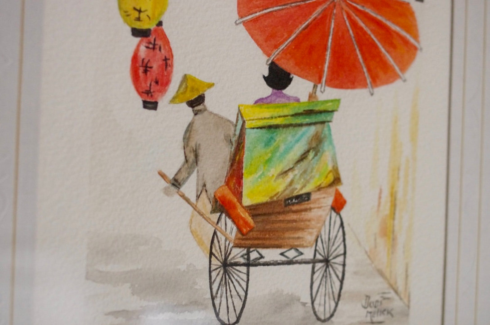 Vintage Asian Rickshaw Cart Watercolor Painting Jinrikisha - Etsy