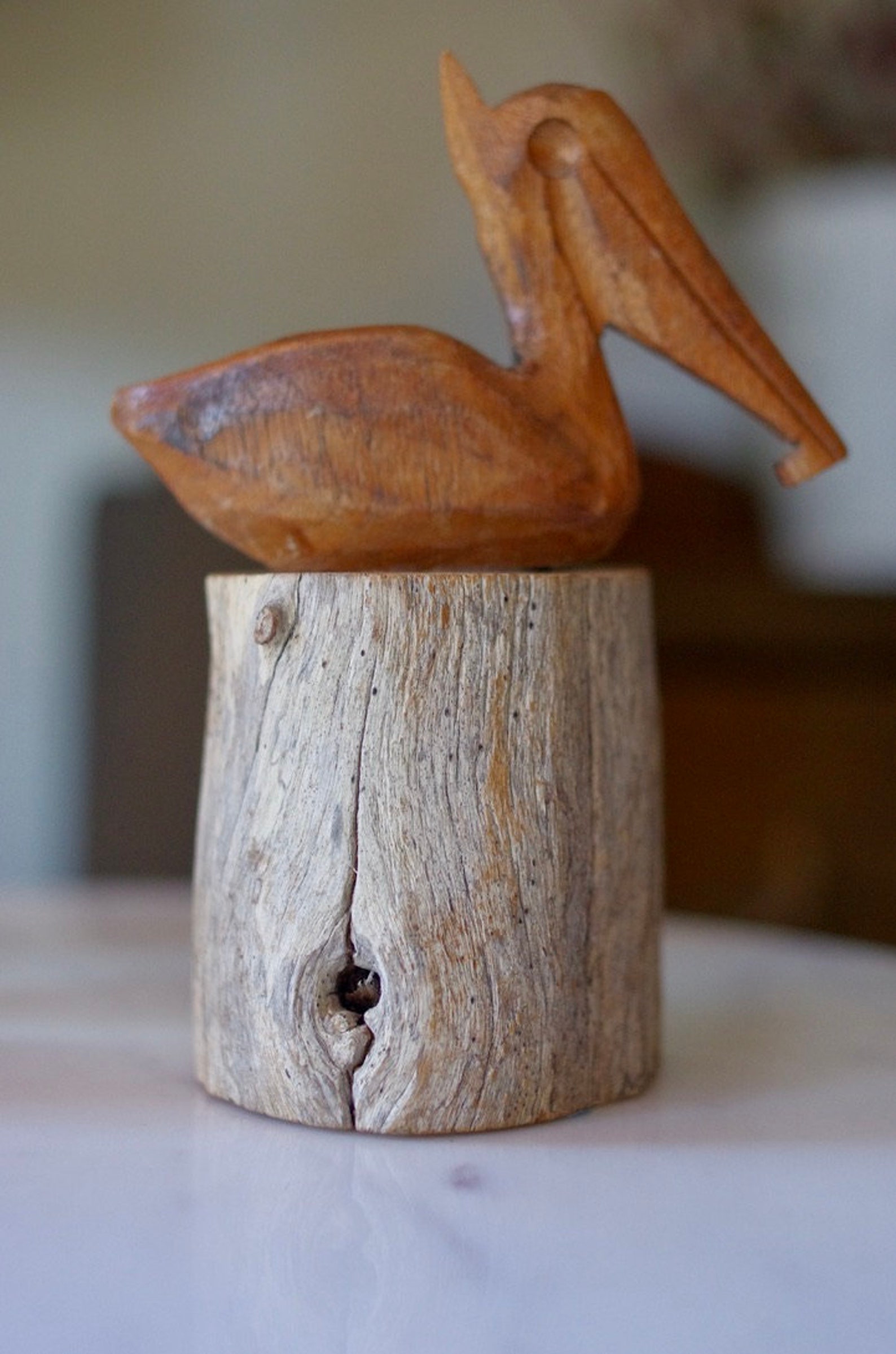 Vintage Small Mid Century Hand Carved Wood Pelican Statue MCM - Etsy