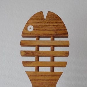 Vintage MCM Wood Fish Pot Holder, Mid Century Wooden Fish Bone Trivet ...