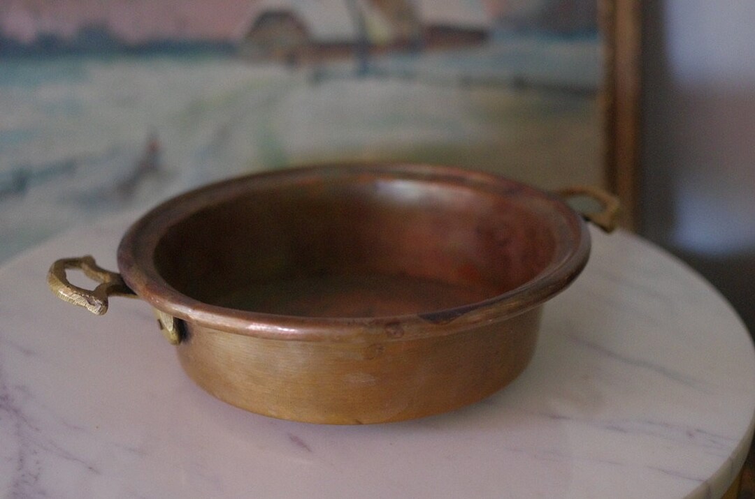 Antique Small Copper Pan With Brass Handles - Etsy