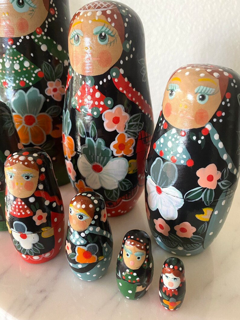 Vintage Nesting Dolls, Wooden Painted Dolls, Vintage Russian Stacking ...