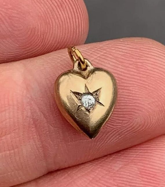 Antique 9k Gold Diamond Heart Charm Pendant, Victoria… - Gem