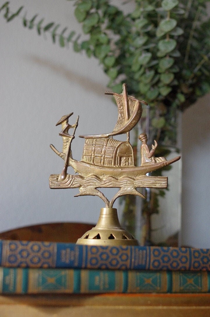Vintage Brass Asian Boat, Vietnamese Fishing Market Boat, Brass Boat ...