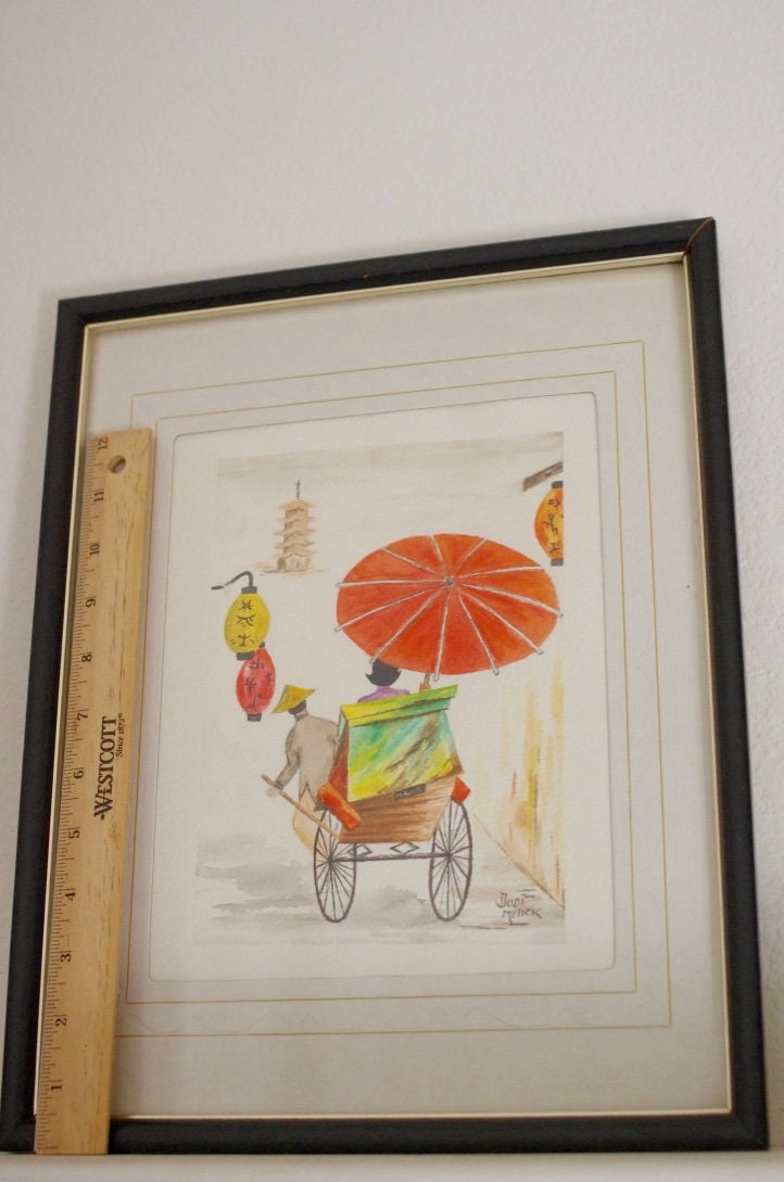 Vintage Asian Rickshaw Cart Watercolor Painting Jinrikisha - Etsy