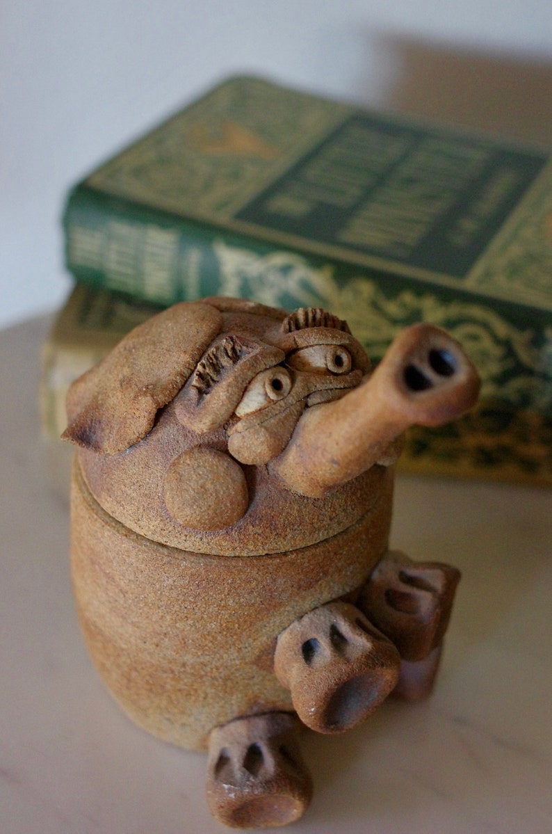 Vintage Pottery Creature Container, Stoneware Monster Piggy Bank, Mid ...