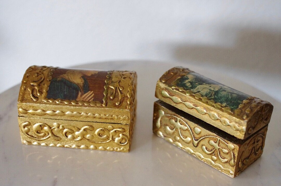 Vintage Italian Florentine Gold Box Pair, Gold Gilt Trinket Box, Small ...