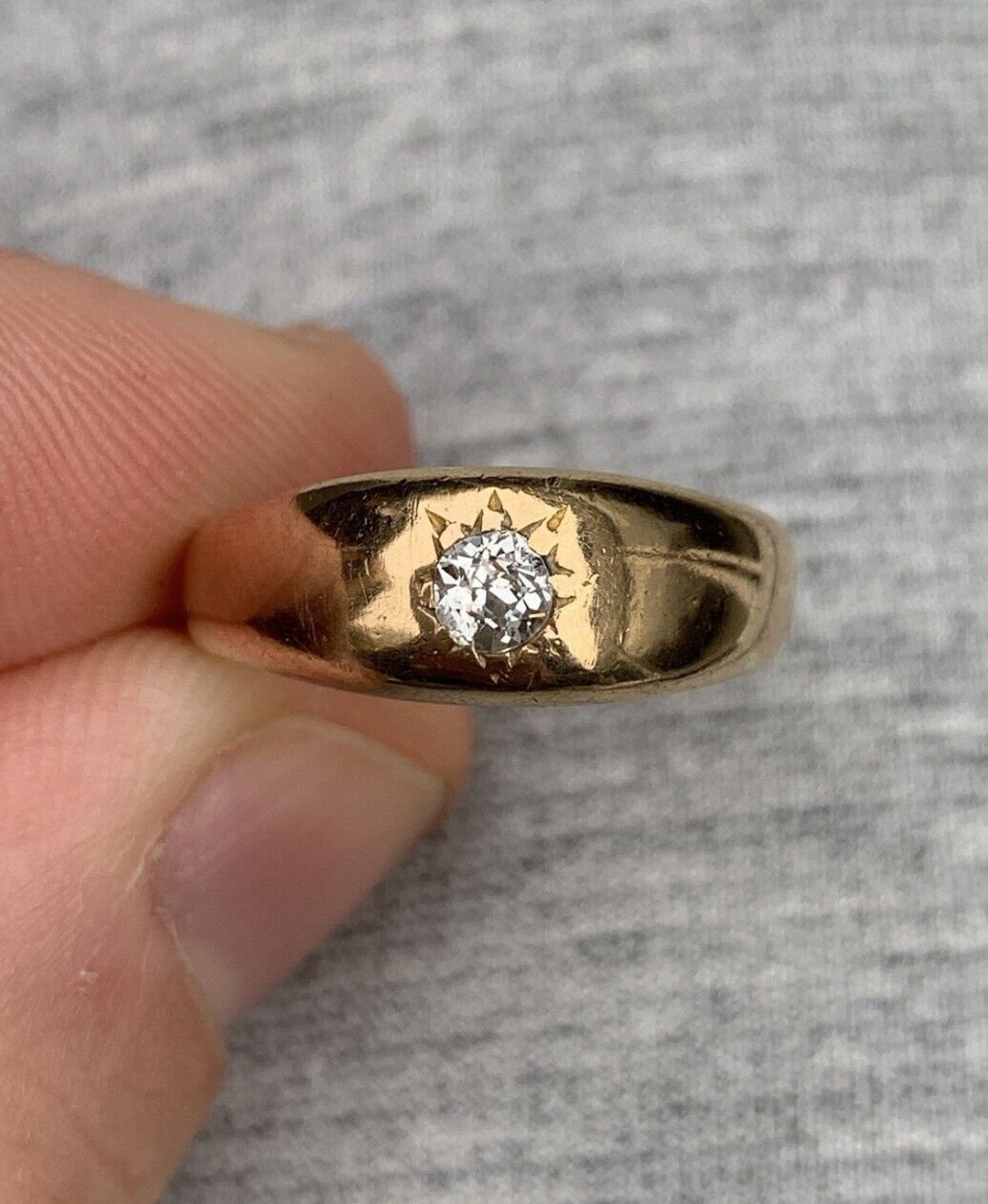 Antique 18ct Gold Old Cut Diamond Gypsy Set Solitaire Ring, Star Set ...