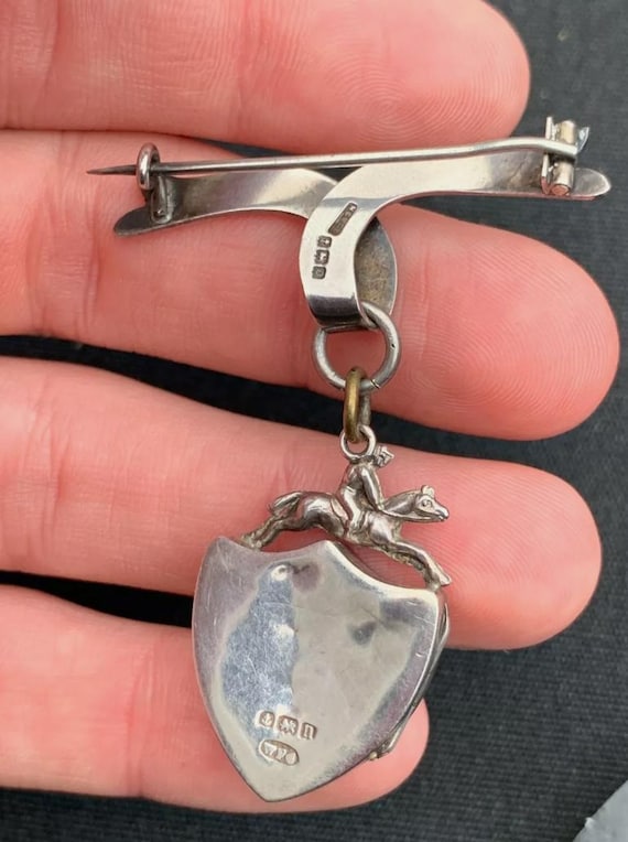 Antique Silver Good Luck Locket Brooch, Equestrian Pe… - Gem