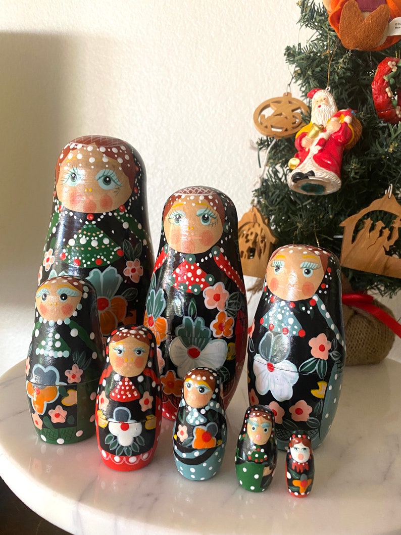 Vintage Nesting Dolls, Wooden Painted Dolls, Vintage Russian Stacking ...