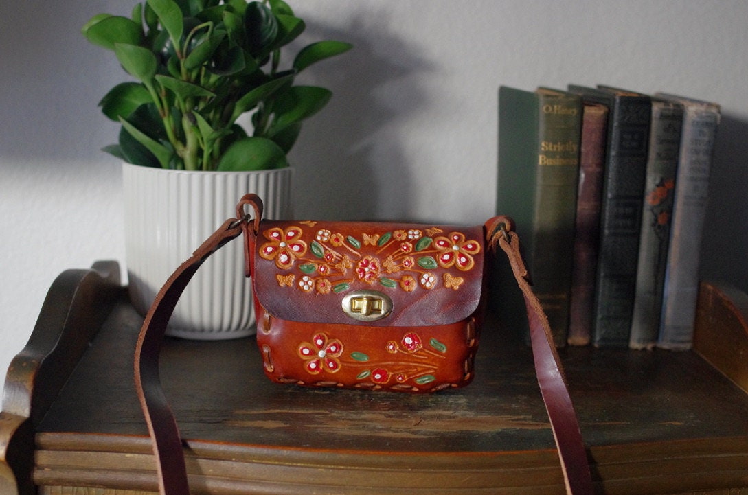 Hand Tooled Small Handbag Hand Painted Mini Leather Handbag - Etsy