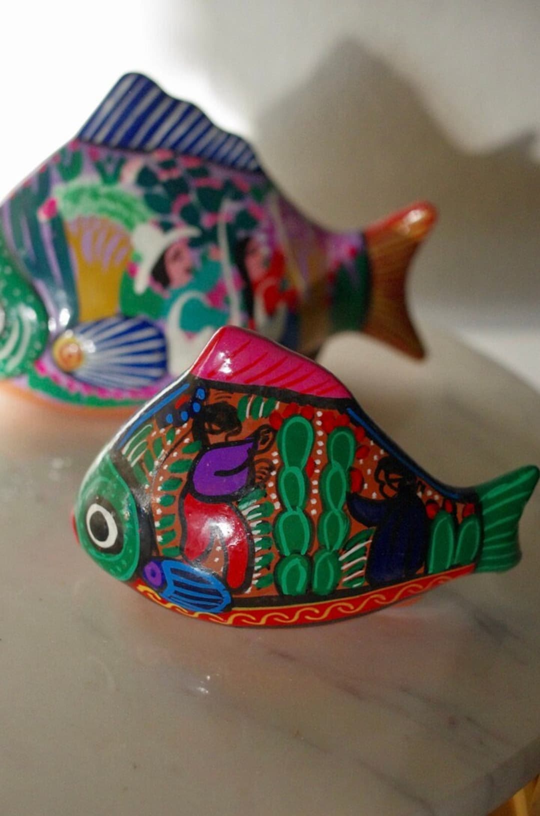 Mexican Terra Cotta Hand Painted Fish, Colorful Multicolored Red Clay ...