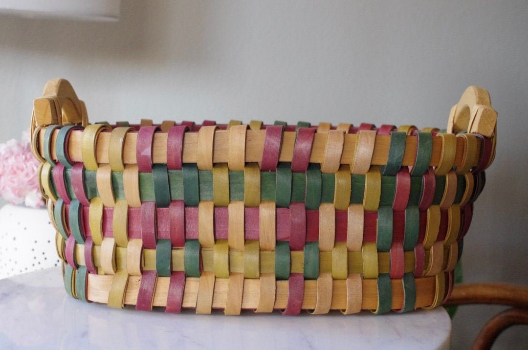 Matching Stackable Green Red and Tan Woven Baskets With - Etsy