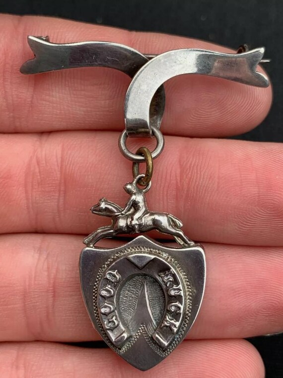Antique Silver Good Luck Locket Brooch, Equestrian Pe… - Gem