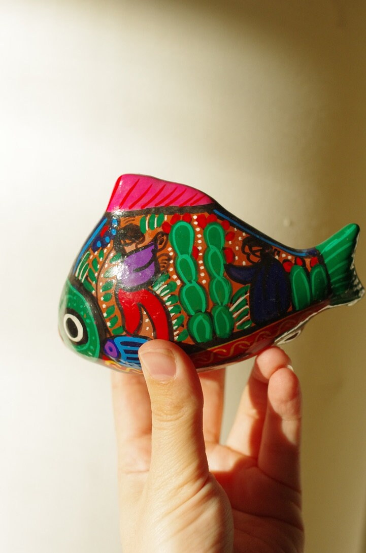 Mexican Terra Cotta Hand Painted Fish, Colorful Multicolored Red Clay ...