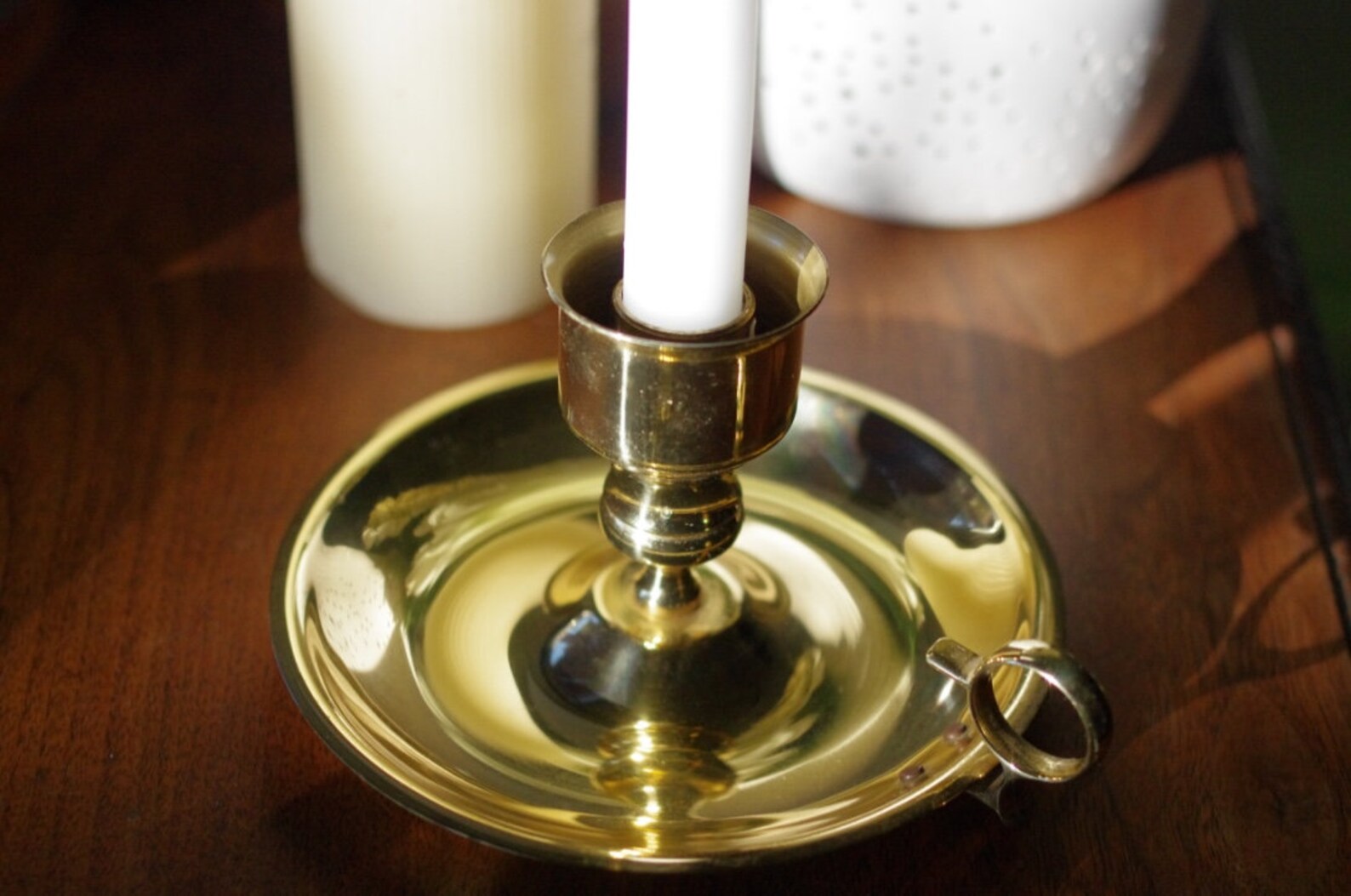 Vintage Brass Chamber Candlestick Holder With Handle, Brass ...